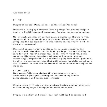 Assessment 2PRINTBiopsychosocial Population Health Policy .docx
