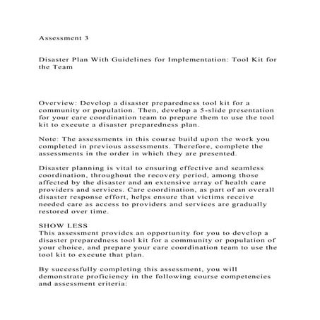 Assessment 3Disaster Plan With Guidelines for Implementation .docx
