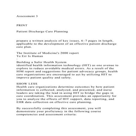 Assessment 3PRINTPatient Discharge Care Planning .docx