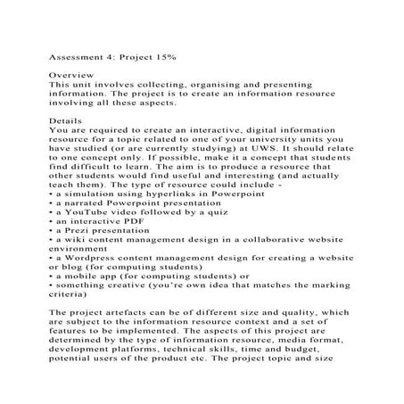 Assessment 4 Project 15 Overview This unit involves collec.docx | Web ...