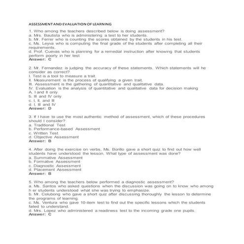 Assessment and evaluation of learning | PDF