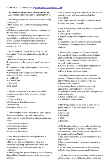 Assessment and evaluation of learning part 3 | PDF