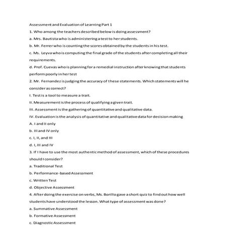 Assessment and evaluation of learning part 1 | PDF