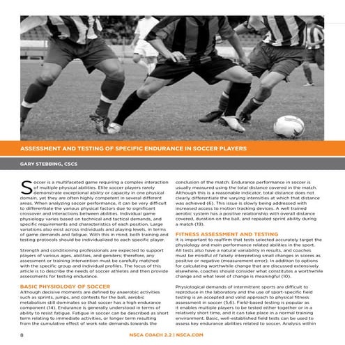 Assessment and testing of specific endurance in soccer players | PDF