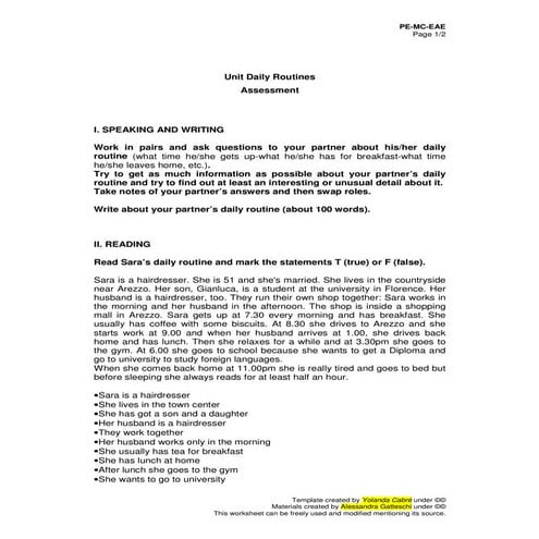 Assessment daily routines | PDF