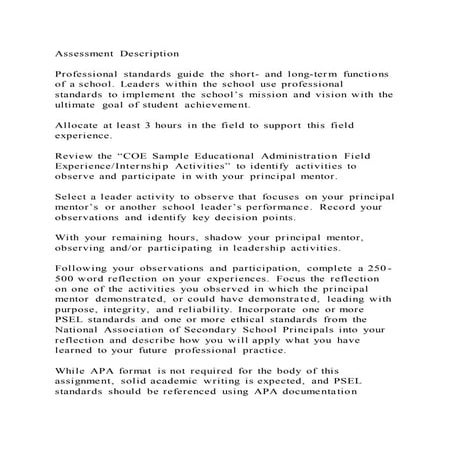 Assessment description professional standards guide the short an | DOCX