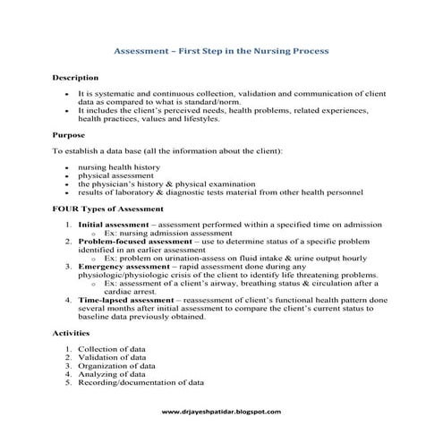 Assessment – first step in the nursing process | PDF