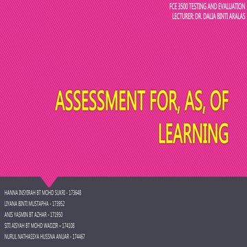 Assessment for, as, of learning | PPTX