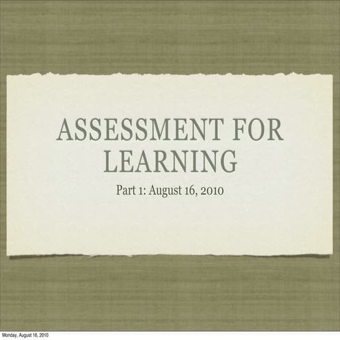 Assessment for Learning: Session 1 | PPT