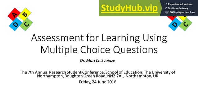 Assessment For Learning Using Multiple Choice Questions Ppt