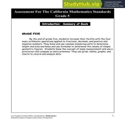 California Content Standards 1st Grade Math