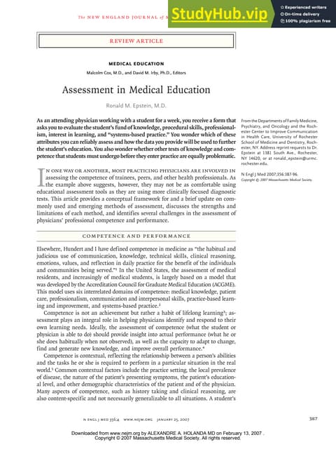 Assessment Methods In Medical Education | PDF