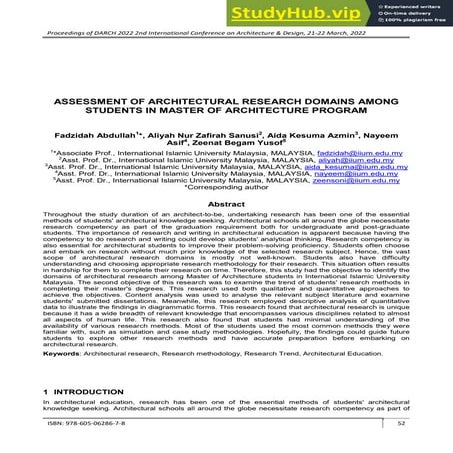 Assessment Of Architectural Research Domains Among Students In Master ...