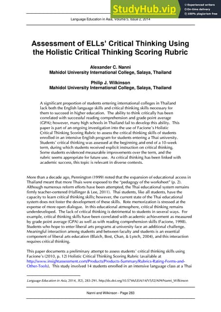 Autonomous Learning And Critical Thinking Inspecting The Association ...