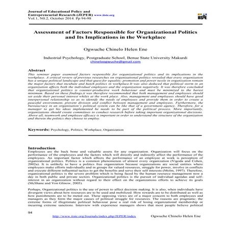 Assessment of factors responsible for organizational politics | PDF