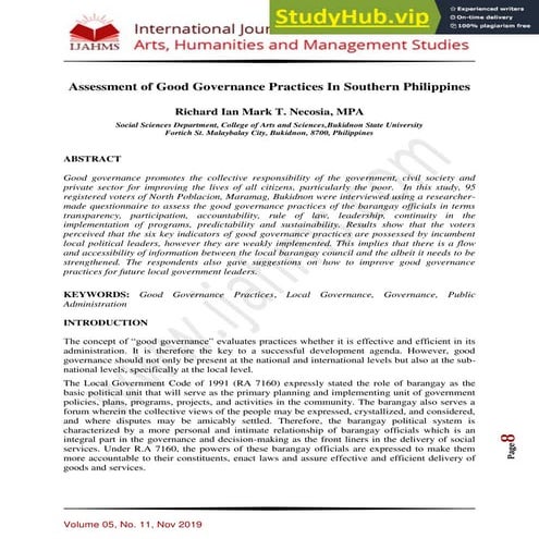 Assessment Of Good Governance Practices In Southern Philippines | PDF