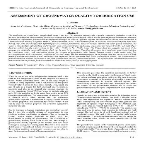 Assessment of groundwater quality for irrigation use | PDF