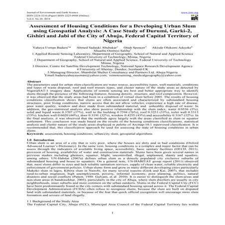 Assessment of housing conditions for a developing urban slum using ...