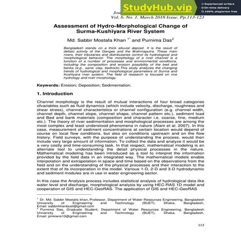 Assessment Of Hydro-Morphological Change Of Surma-Kushiyara River ...
