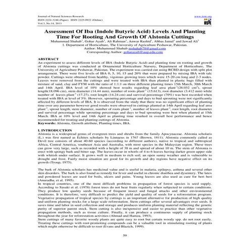 Assessment of iba (indole butyric acid) levels and planting time for ...