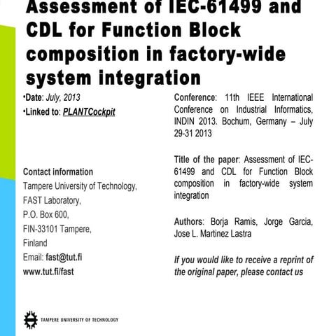 Assessment of IEC-61499 and CDL for Function Block composition in factory-wide system ...