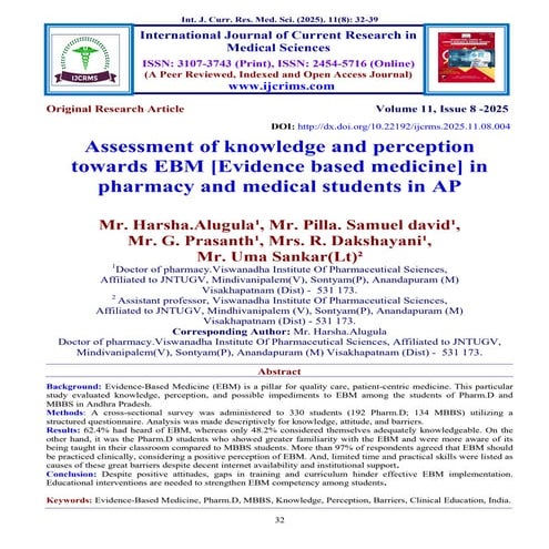 Assessment of knowledge and perception towards EBM [Evidence based ...