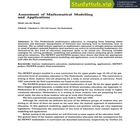 Assessment Of Mathematical Modelling And Applications | PDF
