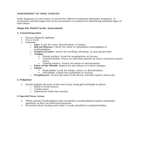 ASSESSMENT OF ORAL CANCER. useful to early diagnosis of oral ca x | DOCX