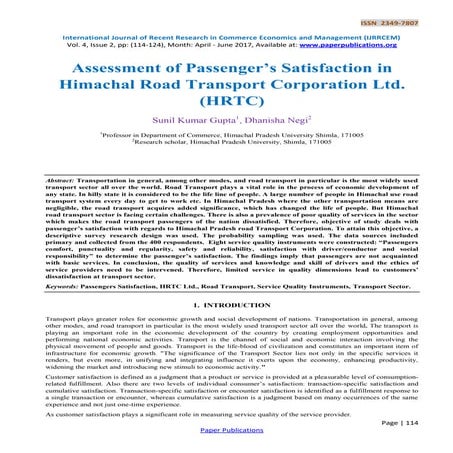 Assessment of Passenger’s Satisfaction in Himachal Road Transport ...