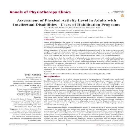 Assessment of Physical Activity Level in Adults with Intellectual ...