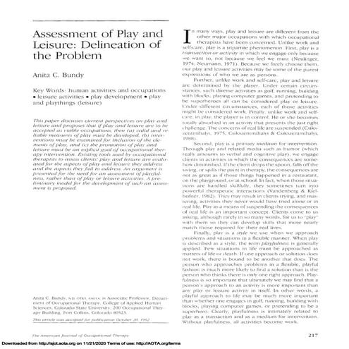 Assessment of play and leisure delineation of the problem | PDF