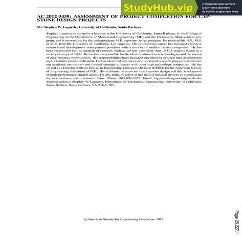 Assessment Of Project Completion For Capstone Design Projects | PDF