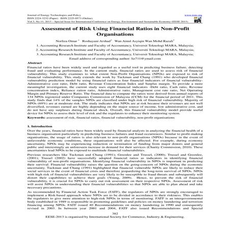 Assessment of risk using financial ratios in non profit organisations | PDF
