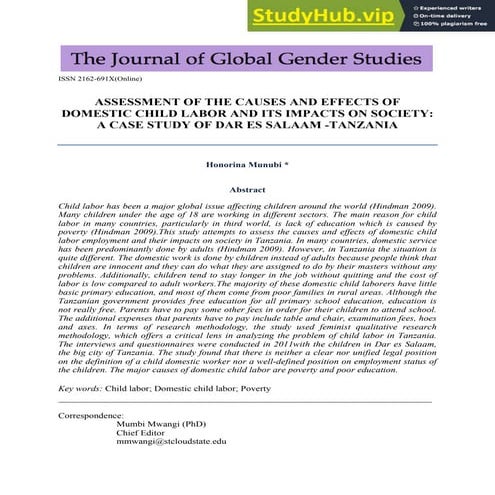 ASSESSMENT OF THE CAUSES AND EFFECTS OF DOMESTIC CHILD LABOR AND ITS ...
