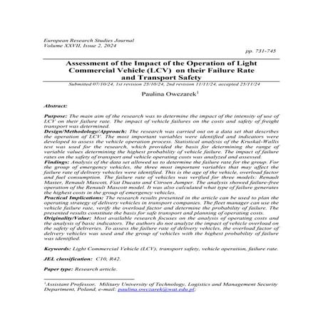 Assessment of the Impact of the Operation of Light Commercial Vehicle (LCV) on their Failure ...