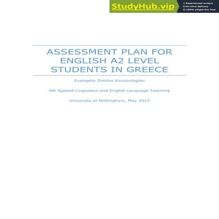 ASSESSMENT PLAN FOR ENGLISH A2 LEVEL STUDENTS IN GREECE | PDF