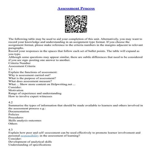 Assessment Process | PDF