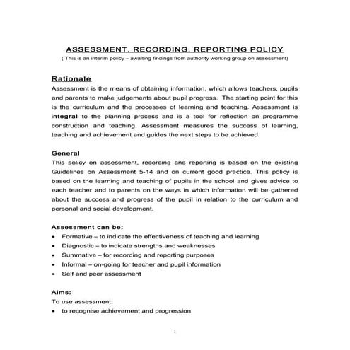 Assessment, recording, reporting policy | DOC