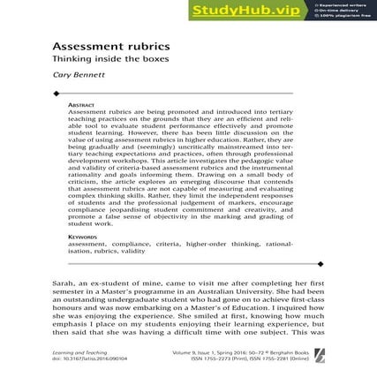 Assessment Rubrics Thinking Inside The Boxes | PDF