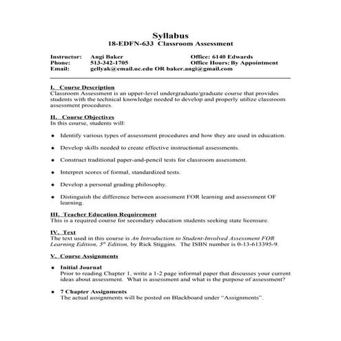 EDST633 Classroom Assessment | DOC
