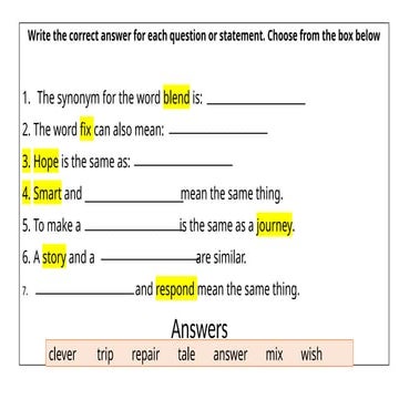 Assessment Synonyms 2.pptx This is a worksheet were students can ...