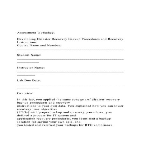 Assessment Worksheet Developing Disaster Recovery Back.docx