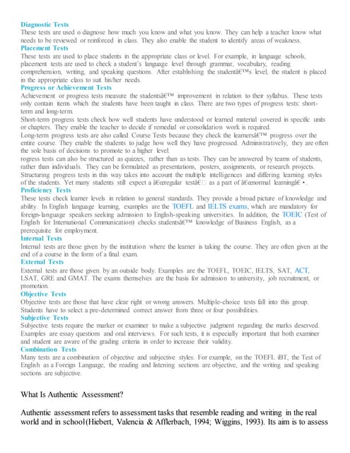 ASSESSMENT: DISCRETE POINT TEST, INTEGRATIVE TESTING, PERFORMANCE-BASED ...