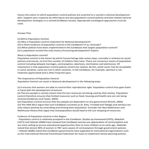 Assess the extent to which population control policies are essential to ...