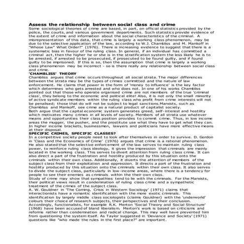 Assess the relationship between social class and crime | DOCX
