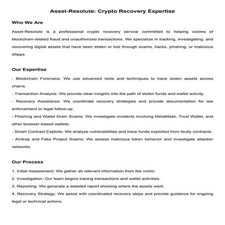 Asset-Resolute: Crypto Recovery Expertise | PDF