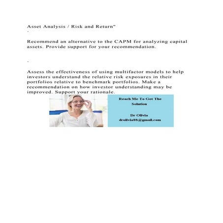 Asset Analysis Risk and Return·Recommend an alternative to .docx