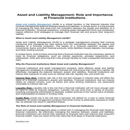 Asset and Liability Management Role and Importance at Financial ...