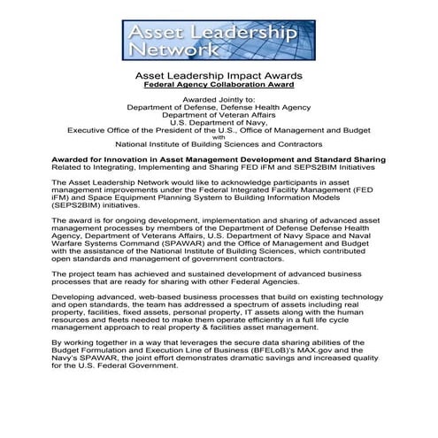 Asset Leadership Network Impact Award for Federal Agency Collaboration ...