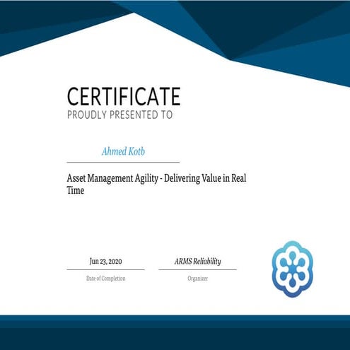 Certificate of Completion "Asset Management Agility Delivering Value in ...